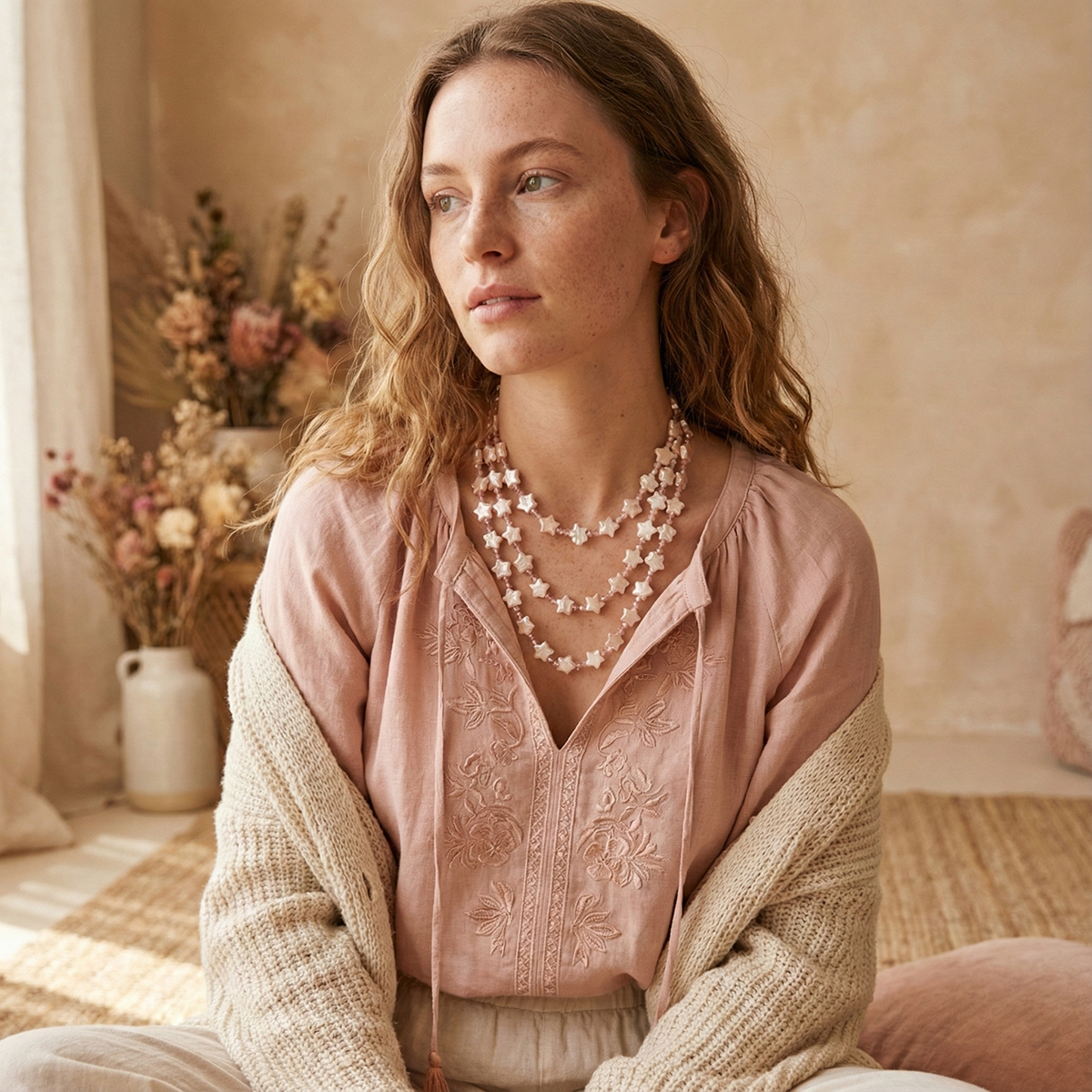48" Pearl Star and Pink Crystal Necklace – Emily Kai